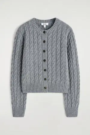 Cos Cable-knit Merino Wool Cardigan - Gray