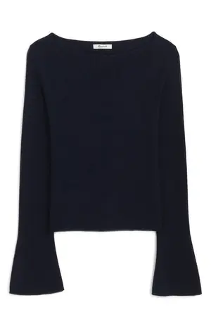 Madewell Boat Neck Flare Sleeve Wool & Silk Sweater - Dark Navy