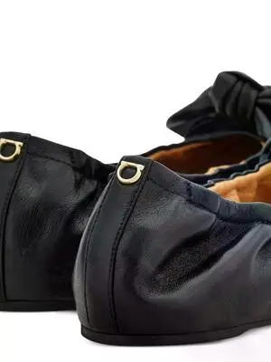 FERRAGAMO Bow-detail Draped Ballet Flats - Black