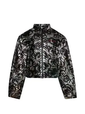 RRR123 Metallic Floral Print High Neck Jacket