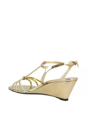 Prada Metallic Wedge Sandals With Triangle Detail - Gold