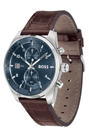BOSS Chronograph Croc-embossed Leather Strap Watch