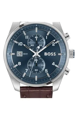 BOSS Chronograph Croc-embossed Leather Strap Watch