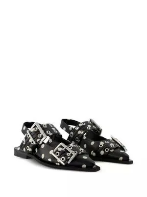 GANNI Buckled Polka-dot Flat Pumps - Black