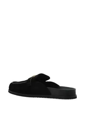 Tory Burch Leelee Suede Mules With T-lock Hardware - Black