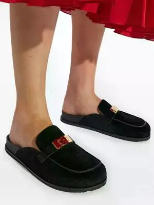 Tory Burch Leelee Suede Mules With T-lock Hardware - Black