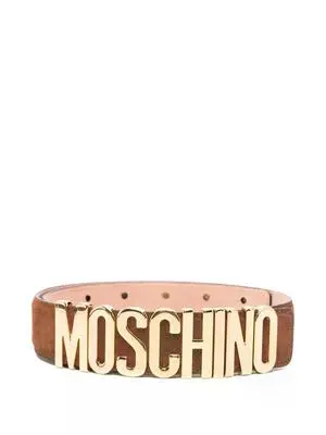 Moschino Leather Belt With Logo Plaque - Brown