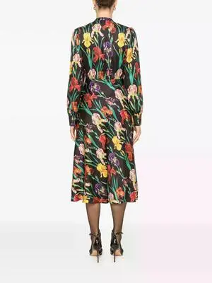 NISSA Lace-insert Printed Midi Dress