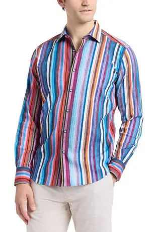 Robert Graham Pomsford Stripe Stretch Cotton Button-up Shirt