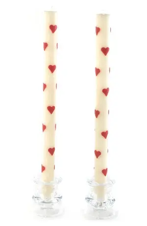 MACKENZIE-CHILDS Set Of 2 Red Heart Taper Dinner Candles - Hearts
