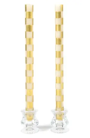 MACKENZIE-CHILDS Set Of 2 Gold Check Dinner Candles - Gold/ivory
