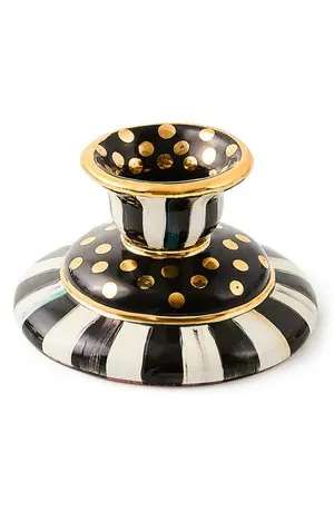 MACKENZIE-CHILDS Courtly Check Small Ceramic Candleholder - Black/white