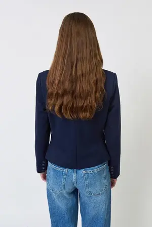 Central Park West Tailored Blazer With Notched Lapel Neckline - Navy