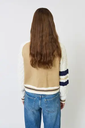 Central Park West Chloe Cable Sleeve Knit Bomber