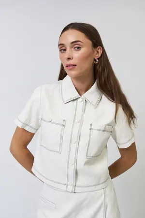 Central Park West Chelsea Faux Leather Cropped Jacket - Bone