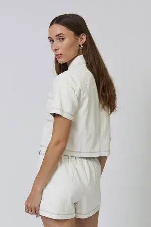 Central Park West Chelsea Faux Leather Cropped Jacket - Bone