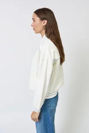 Central Park West Ophelia Faux Leather And Crochet Bomber Jacket