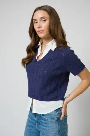 Central Park West Kendall Poplin Twofer - Navy
