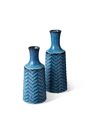 GLITZHOME Set Of 2 Modern Chevron Ceramic Table Vases