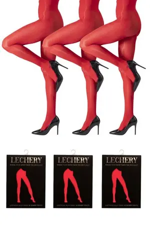 LECHERY® Lustrous Semi-opaque Tights Set Of 3 - Red