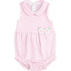 FLORENCE EISEMAN Stripe Terry Romper With Flowers - Pink/white