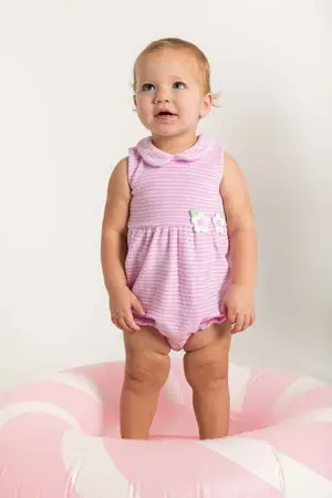 FLORENCE EISEMAN Stripe Terry Romper With Flowers