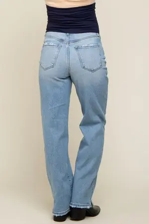 PINKBLUSH Straight Leg Distressed Hem Maternity Jeans