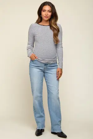 PINKBLUSH Straight Leg Distressed Hem Maternity Jeans