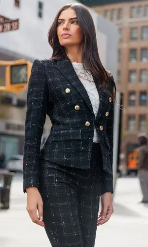 Generation Love Elsa Windowpane Tweed Blazer