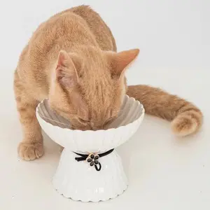 DEXYPAWS Elevated Ceramic Flower Cat Bowl
