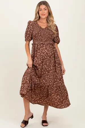 PINKBLUSH Floral Smocked Maternity Midi Dress