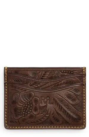 Double Rl Tooled Leather Card Case - Brown