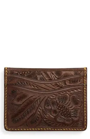 Double Rl Tooled Leather Card Case