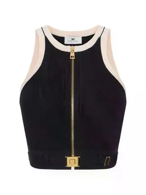Elisabetta Franchi Knit Racerback Top With Shiny Viscose Bands And Belt