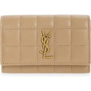 Saint Laurent Cassandre Quilted Leather Card Holder - Dark Toffee