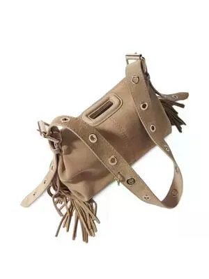 Maje Mini Miss M Shoulder Bag With Fringe Detail - Neutrals