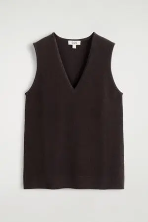 Cos Wool V-neck Tunic Vest - Brown