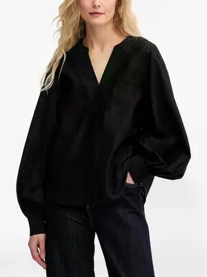 MOS MOSH Balloon-sleeve V-neck Blouse