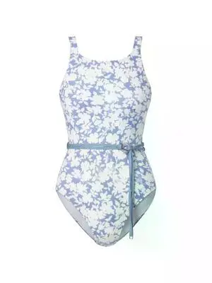 Michael Kors Floral-print Ring-detail One-piece Swimsuit - Blue