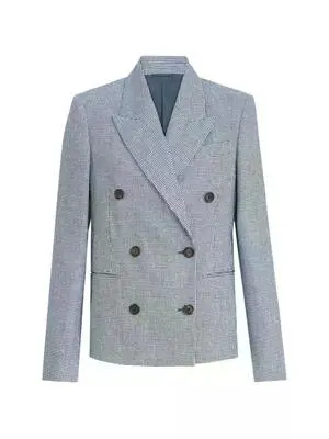 Brunello Cucinelli Linen And Cotton Houndstooth Blazer With Monili - Blue