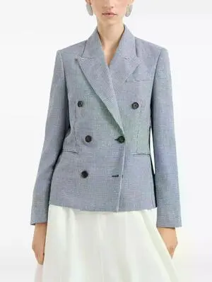 Brunello Cucinelli Linen And Cotton Houndstooth Blazer With Monili - Blue