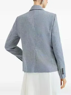 Brunello Cucinelli Linen And Cotton Houndstooth Blazer With Monili - Blue