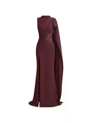 GEMY MAALOUF Draped Beaded Crepe Maxi Dress - Red