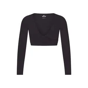 SKIMS Nike Matte Wrap Long Sleeve Cropped Top - Obsidian
