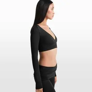 SKIMS Nike Matte Wrap Long Sleeve Cropped Top - Obsidian