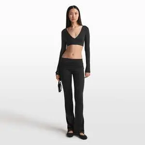 SKIMS Wrap Long Sleeve Cropped Top - Obsidian