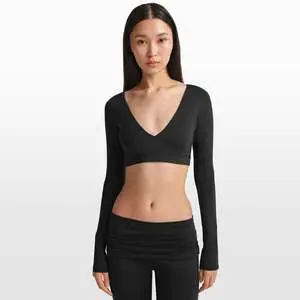 SKIMS Wrap Long Sleeve Cropped Top - Obsidian