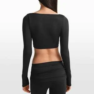 SKIMS Wrap Long Sleeve Cropped Top - Obsidian