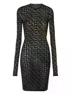 Balmain Monogram-pattern Velvet Dress