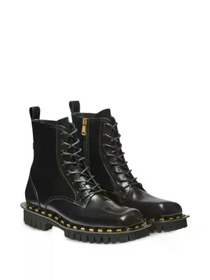 Balmain Glazed Leather Studded Platform Boots